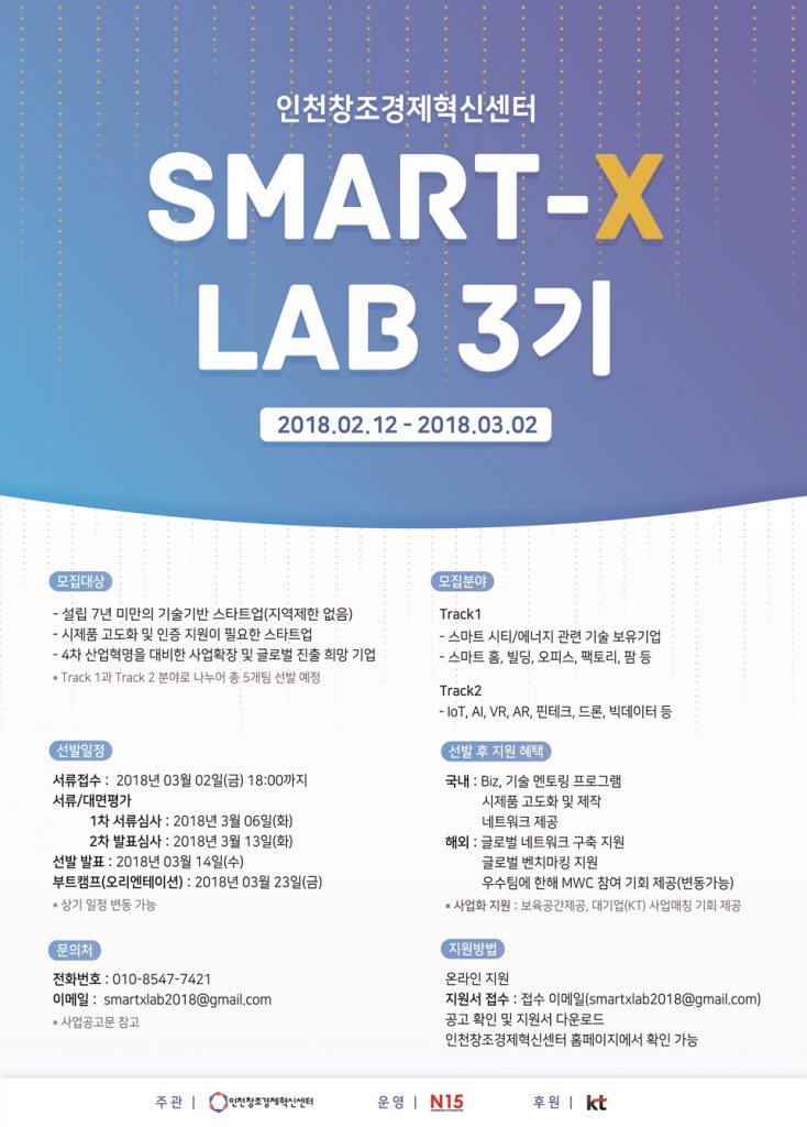 인천창조경제혁신센터 스타트업 액셀러레이팅 프로그램 ‘smart X Lab 3기 모집 플래텀